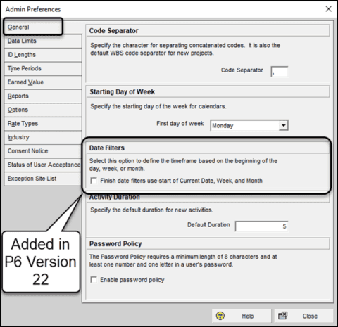 Oracle Primavera P6 V22 Finish Date Filter Definition Update